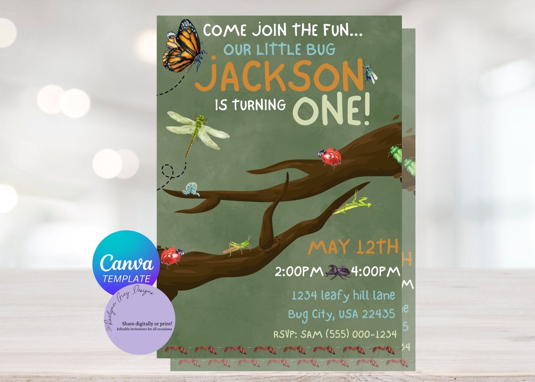 Editable Little Bug Party, Bug Invitation, First Birthday Invitation ...