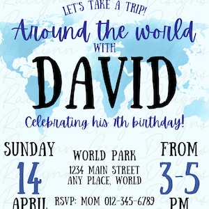 Editable Around the World, Adventurer, World Flags Invitation, Travel ...