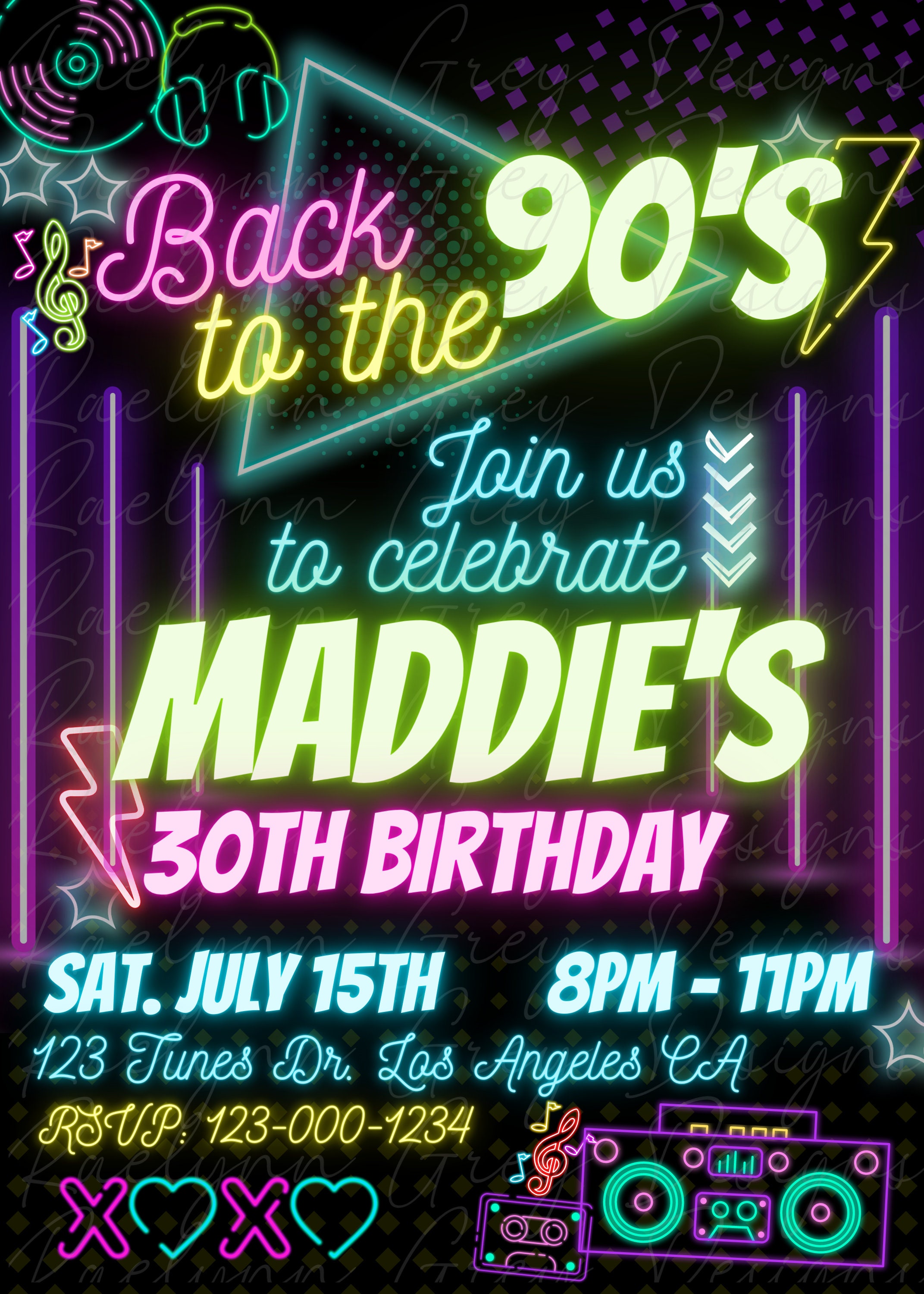 Editable 90s Neon Party, 90s Birthday Invitation, 90s Party,colorful ...