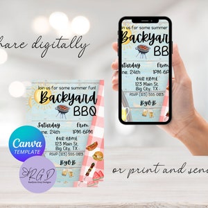 Editable BBQ Party, Backyard BBQ Invitation, Colorful BBQ Party ...