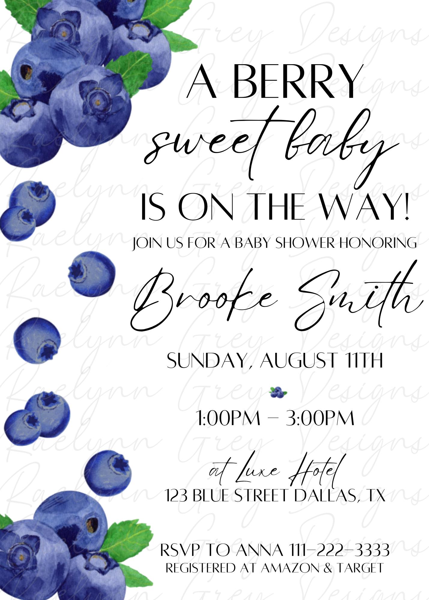 Editable Berry Baby Shower, Blueberry Invitation, Blueberry Shower ...