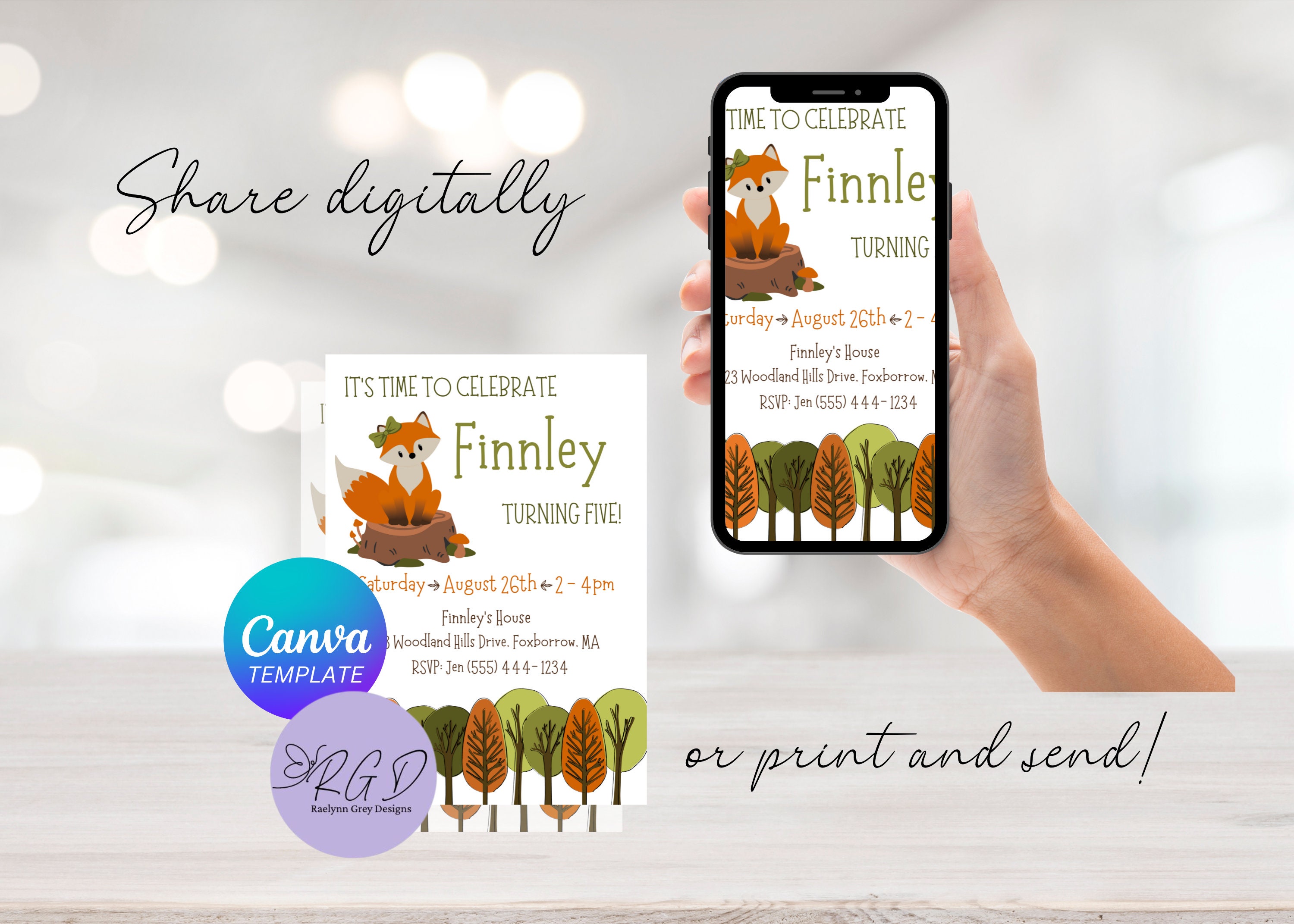 Editable Fox Birthday Party, Fox Invitation, Cute Fox Party Invitation ...