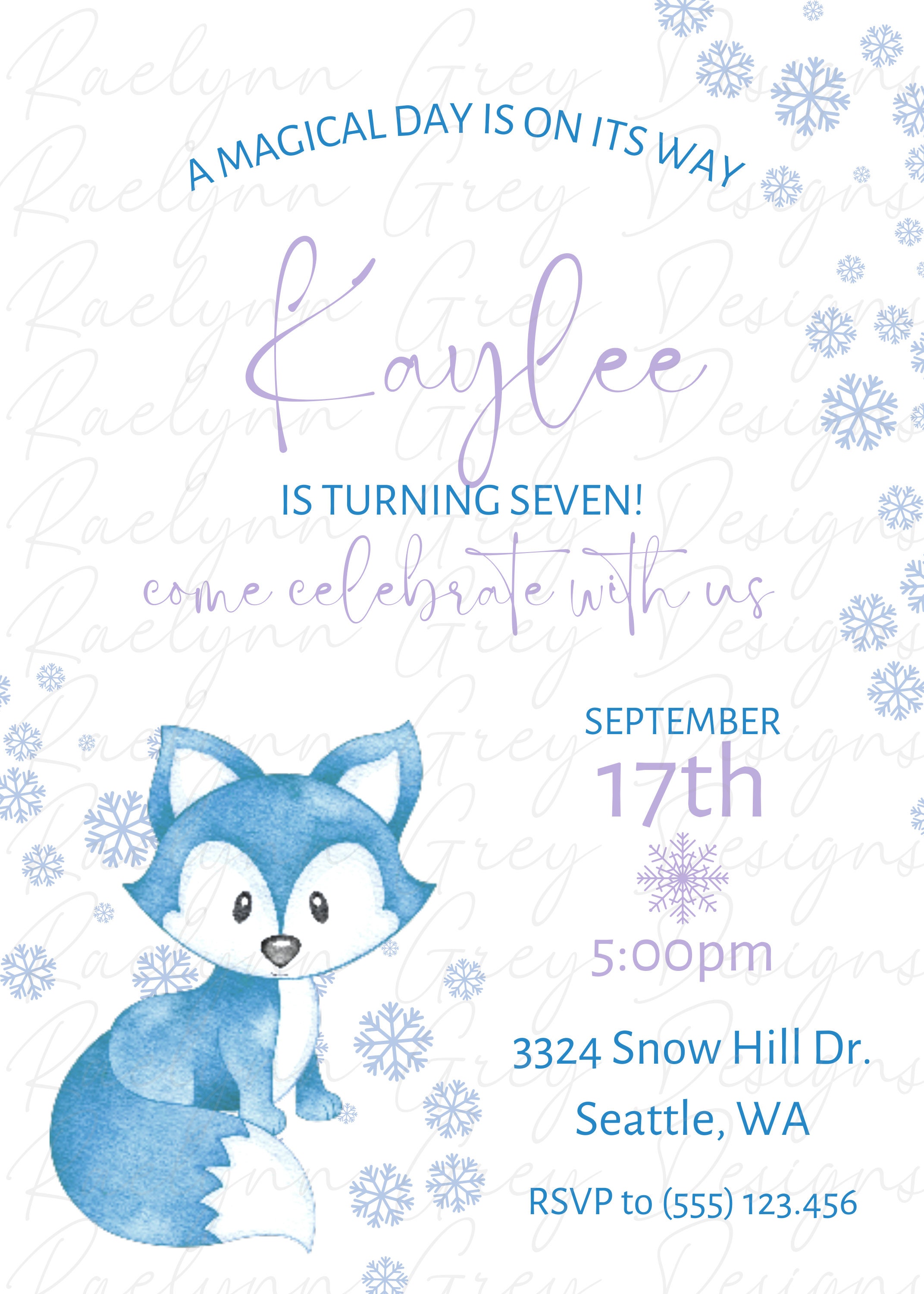 Editable Snow Fox, Artic Fox Invitation, Winter Fox Party Invitation ...