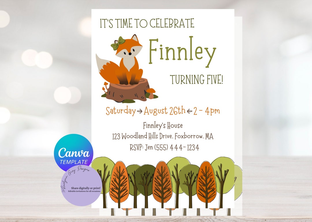 Editable Fox Birthday Party, Fox Invitation, Cute Fox Party Invitation ...