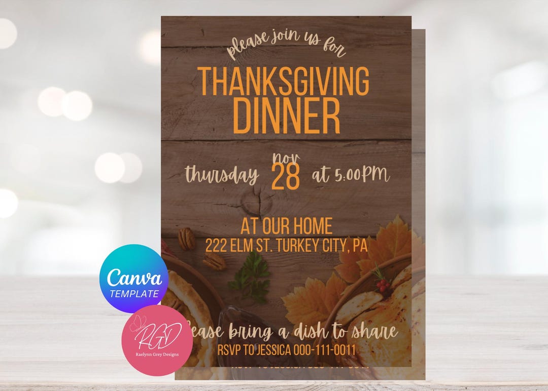 Editable Thanksgiving Invitation, Thanksgiving Dinner, Dinner Party ...