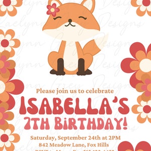 Editable Groovy Fox Birthday Party, Fox Invitation, Groovy Fox Birthday ...