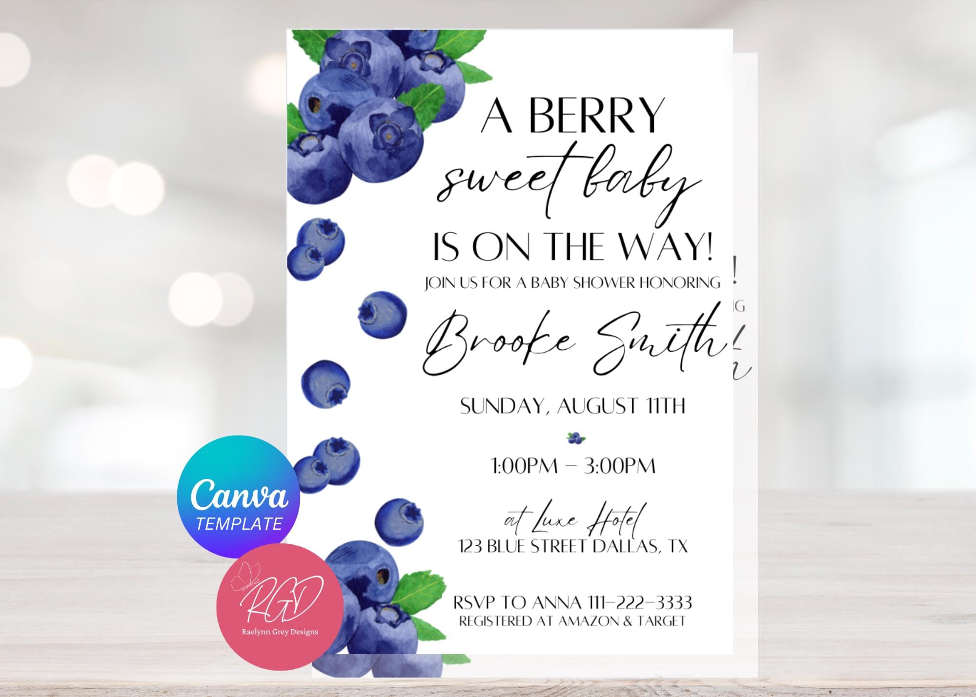 Editable Berry Baby Shower, Blueberry Invitation, Blueberry Shower ...