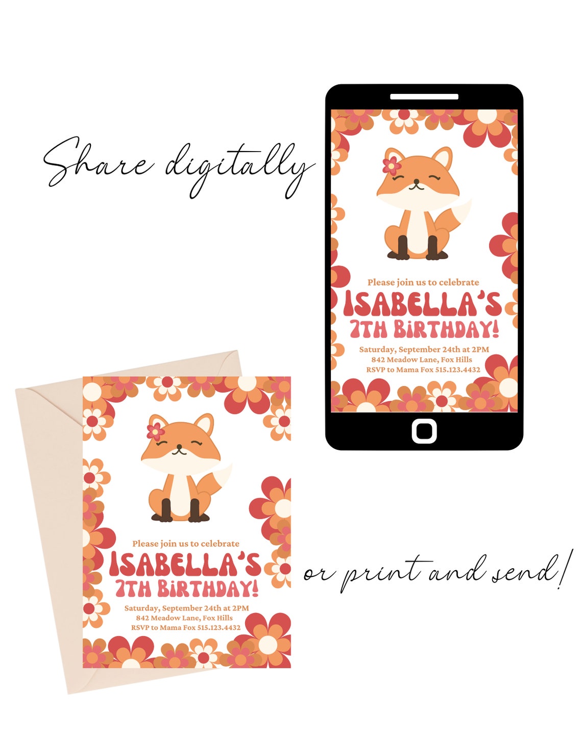 Editable Groovy Fox Birthday Party Fox Invitation Groovy Fox - Etsy