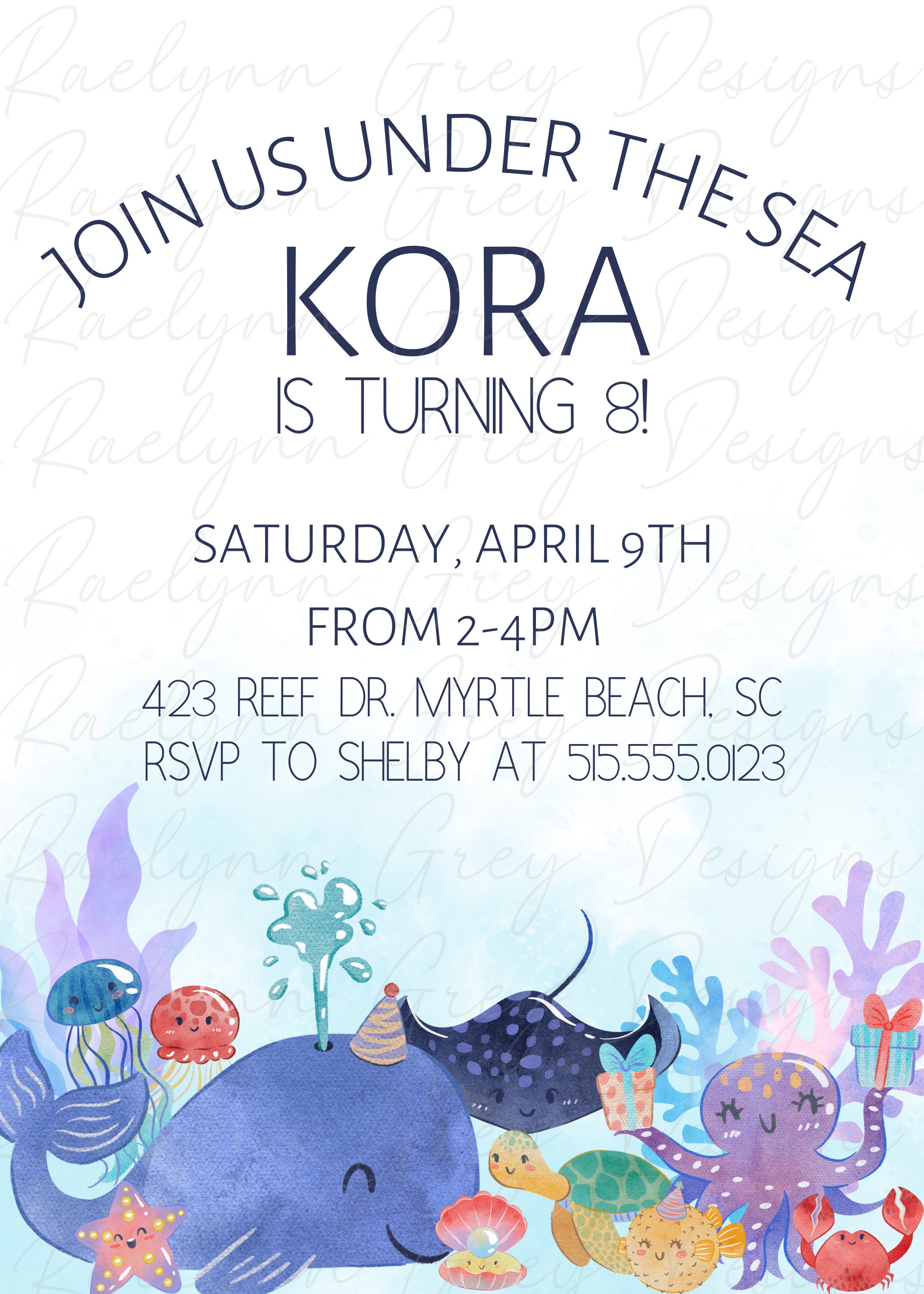 Editable Under the Sea Party, Sea Animal Invitation, Colorful Ocean ...