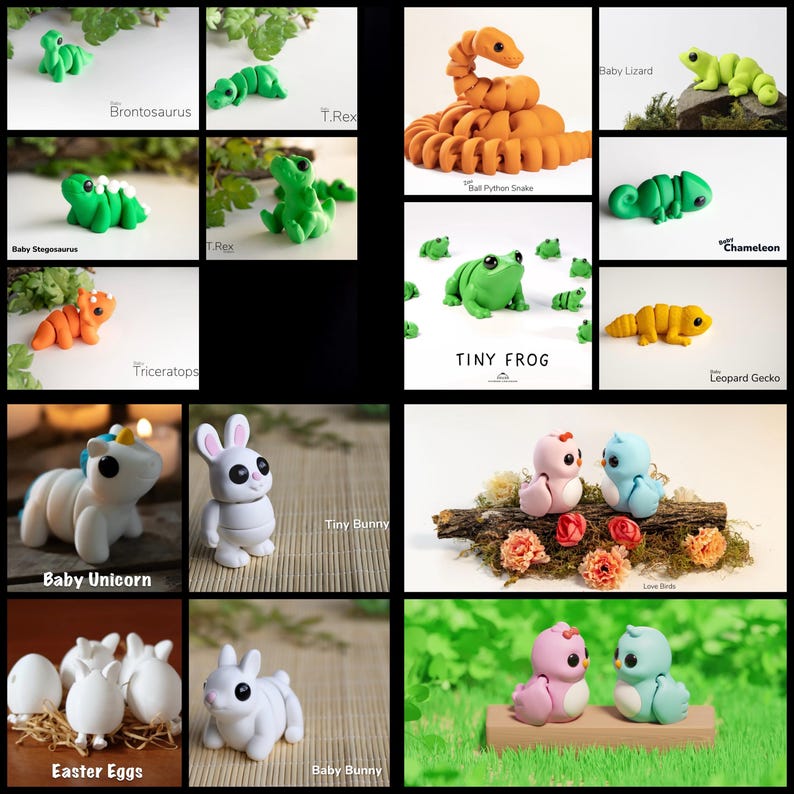 3D Printed Articulating Mini Animals: Flexi Fidget Desk Pets - Etsy