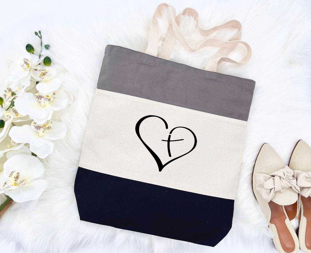 Love Heart Tote Bag, Christian Cross Bag, Religious Gift for Her, Bible ...