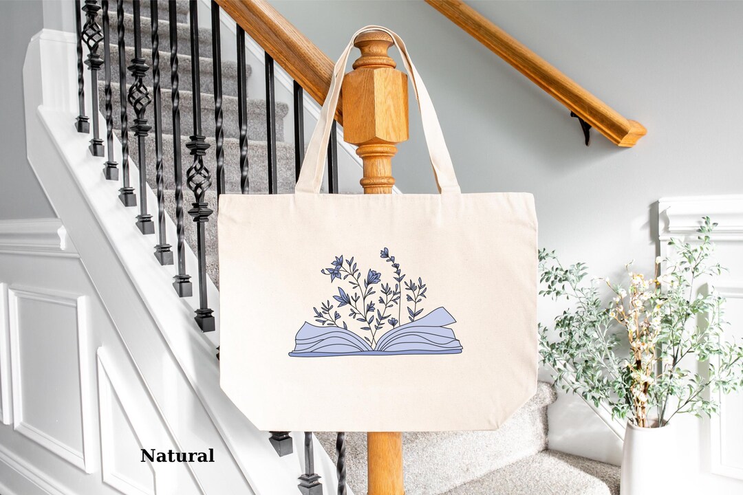 Floral Book Tote Bag, Cute Canvas Book Bag for Teachers, Gift for Book ...