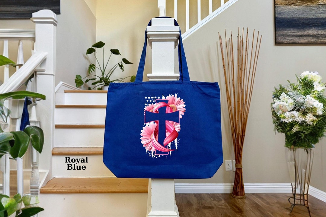 Faith Cross With Pink Ribbon Tote Bags, Christian Cancer Bag, Breast ...