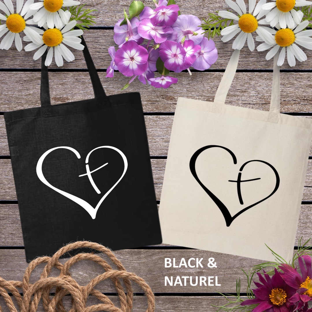 Love Heart Tote Bag Christian Cross Bag Religious Gift for - Etsy