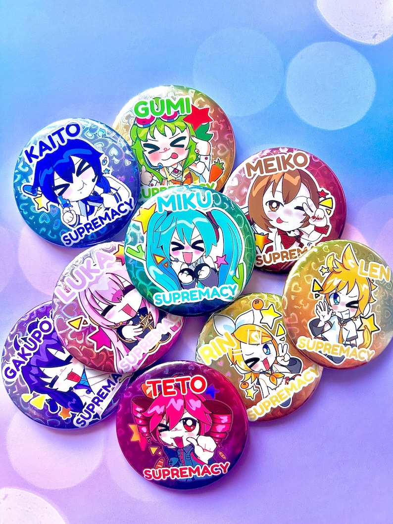 Miku Supremacy Holographic Pin Button | Anime Heart Teto Meme Funny ...