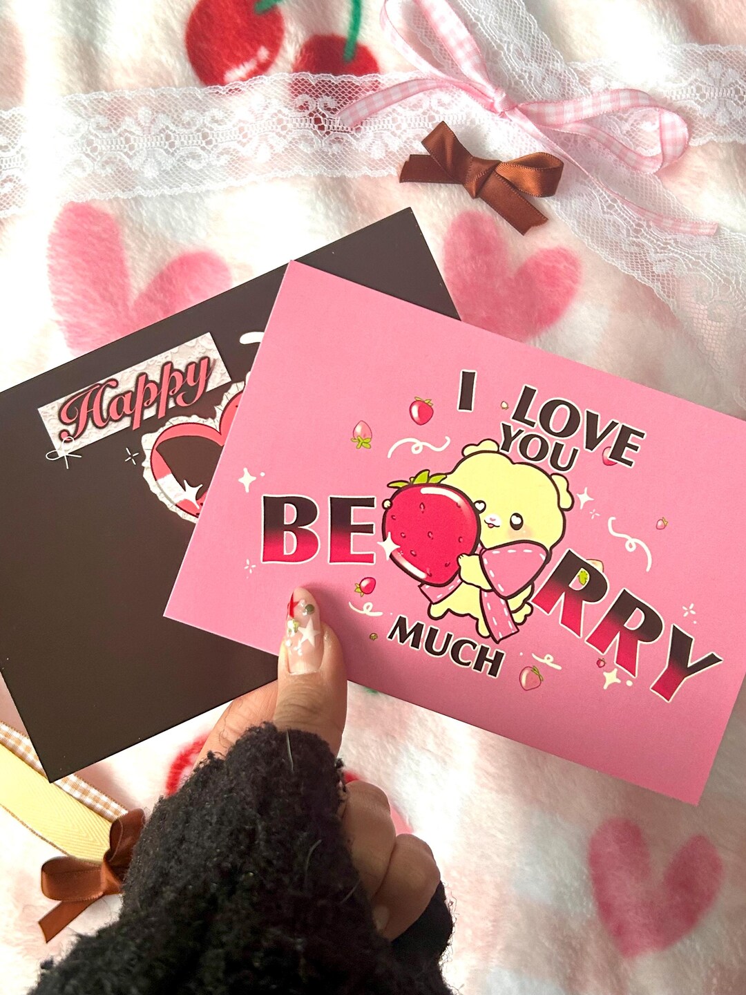 Cute Valentine Cards | Chocolate Kawaii Bear Cat Kitty Heart Berry Pun ...