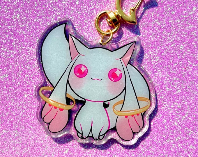Kyubey Keychain Cute Kawaii Anime Chibi Evil Gift Madoka Magica Magical ...