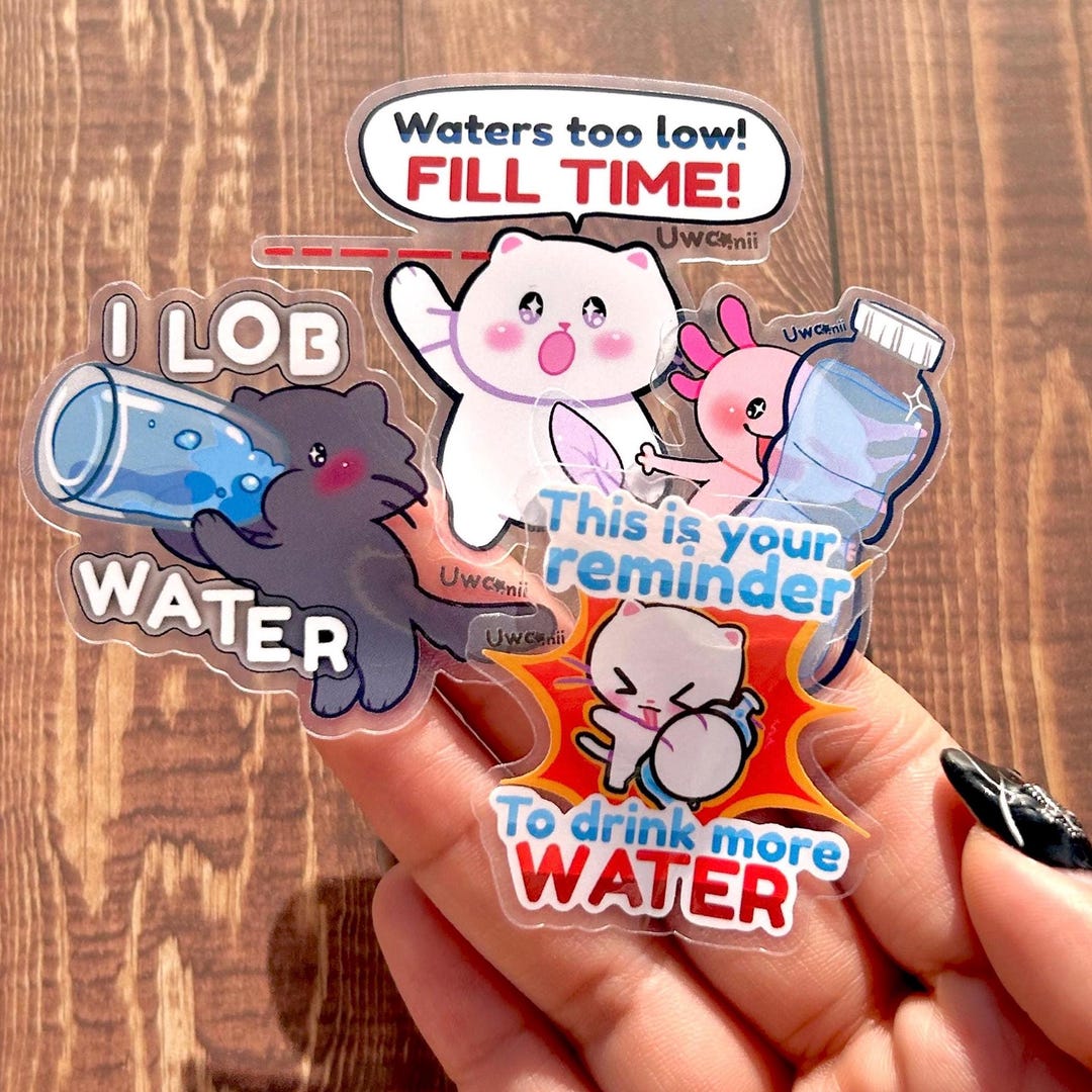 Hydrated Cat Axolotl Clear Vinyl Sticker | Cute Kitty Water Waterproof ...