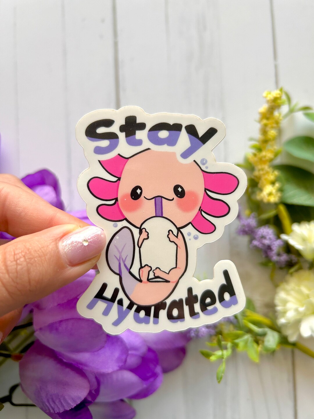 Stay Hydrated Axolotl Sticker Decal Waterproof Kawaii Clear Waterbottle ...