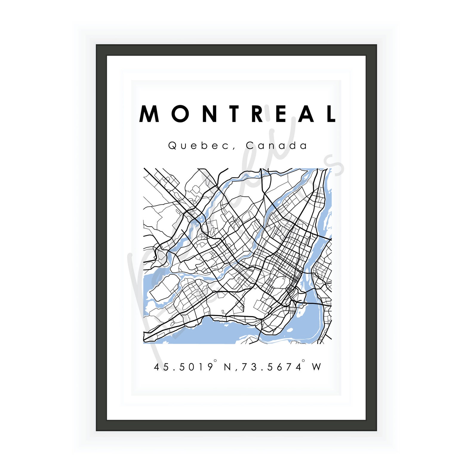 Montreal QC Map | Montreal Quebec Digital Map | Minimalistic Digital ...