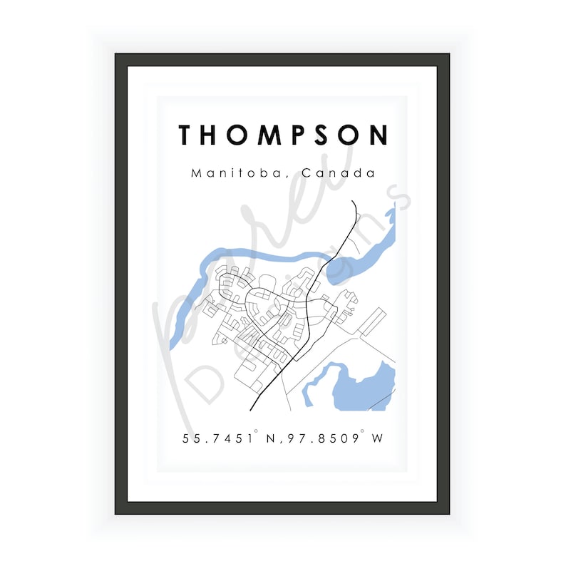 Thompson MB Map | Thompson Manitoba Digital Map | Minimalistic Digital ...