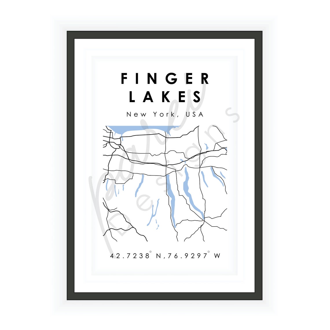 Finger Lakes NY USA Map | Finger Lakes New York Digital Map ...