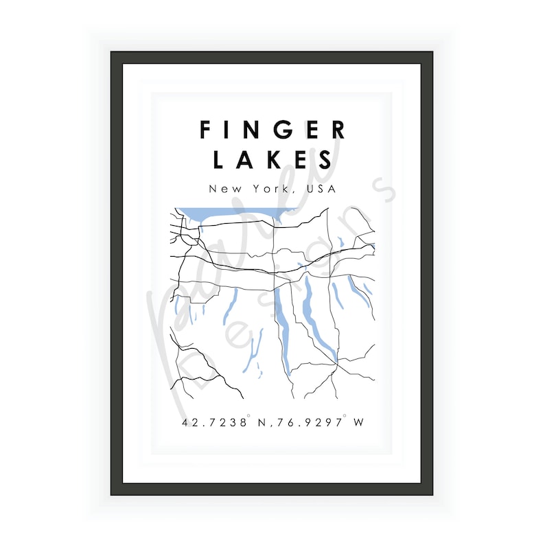Finger Lakes NY USA Map | Finger Lakes New York Digital Map ...