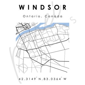 Windsor Ontario Map Art | Minimalist City Map Print (digital Download ...