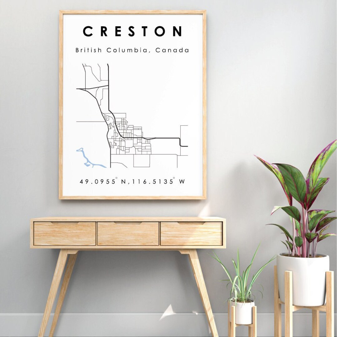 Creston BC Map | Creston British Columbia Digital Map | Minimalistic ...