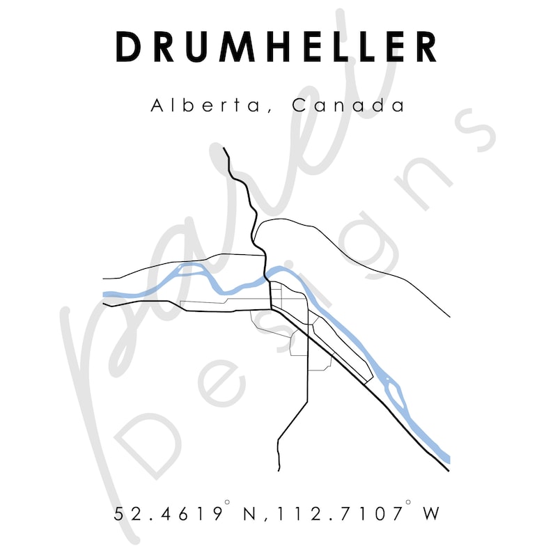 Drumheller AB Map | Drumheller Alberta Digital Map | Minimalistic ...