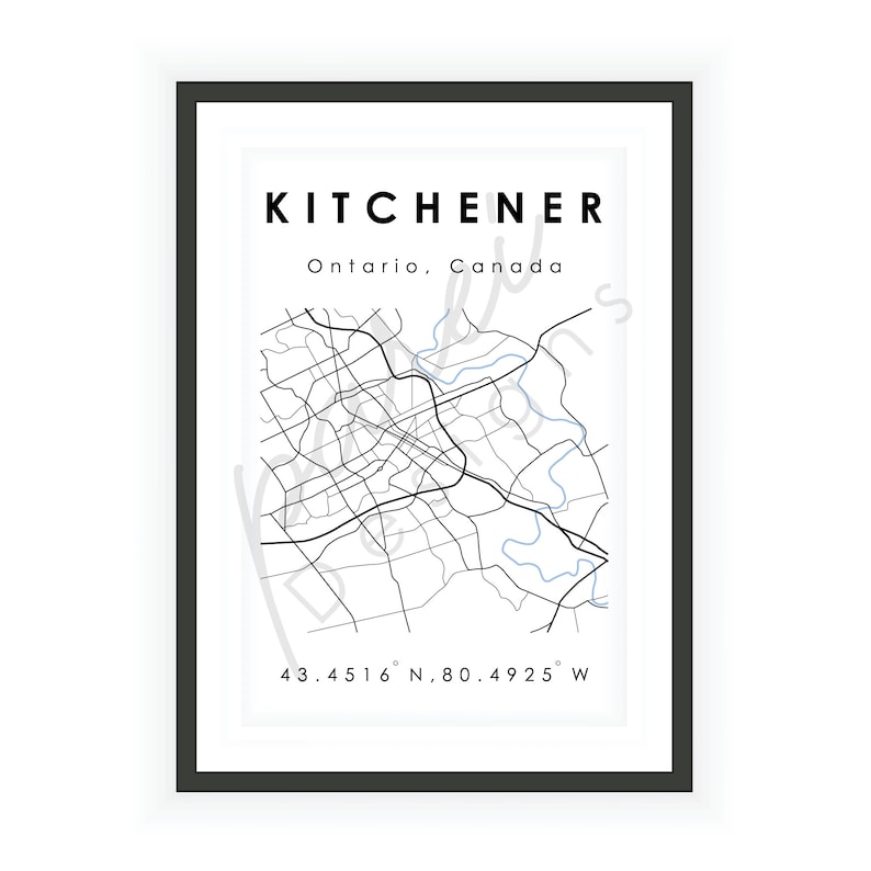 Kitchener Ontario Map Art | Minimalist City Print (digital Download) - Etsy