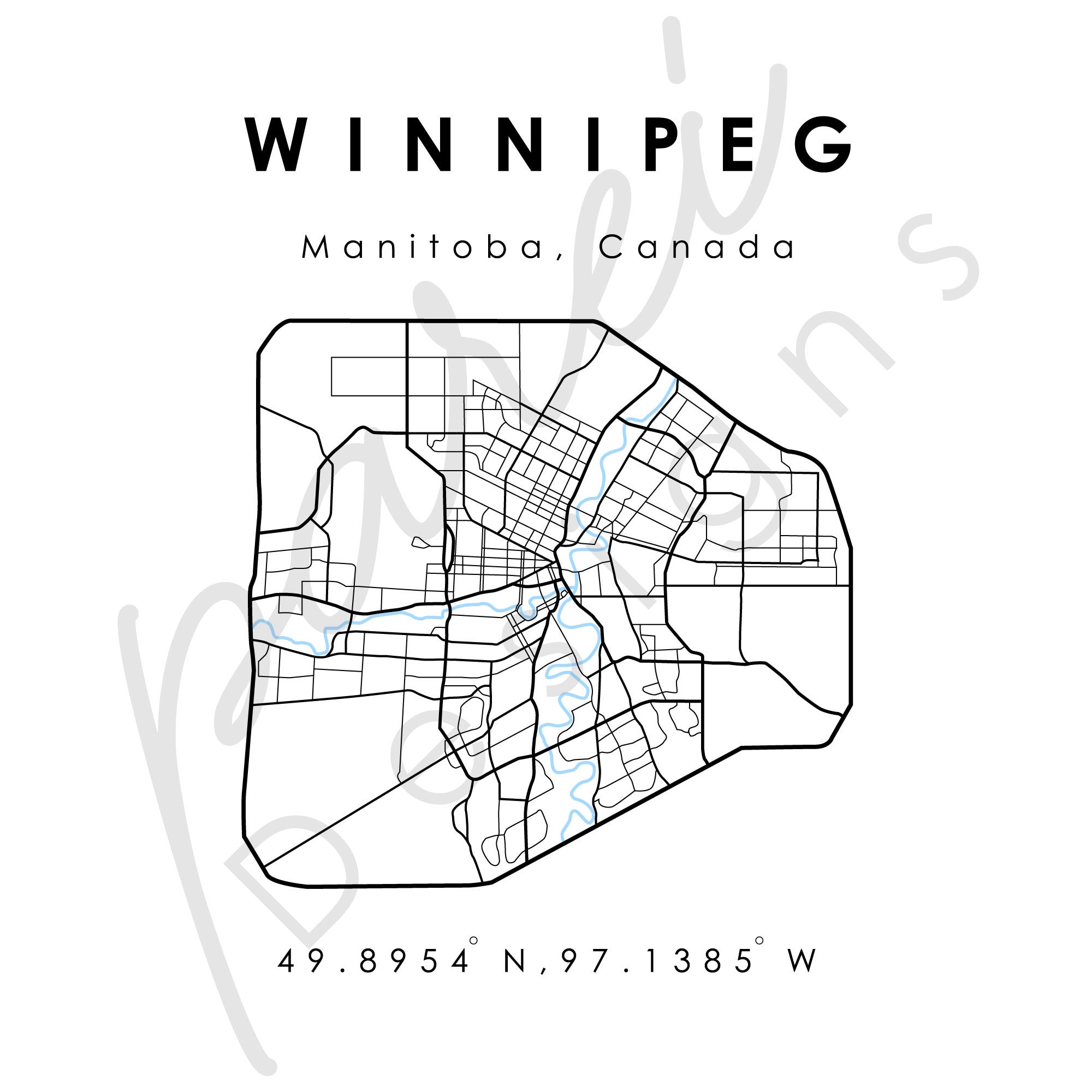 Winnipeg MB Map Winnipeg Manitoba Digital Map Minimalistic Digital Map ...