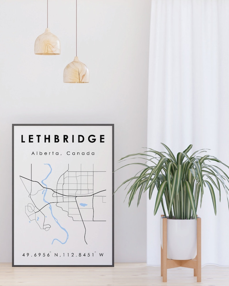 Lethbridge AB Map | Lethbridge Alberta Digital Map | Minimalistic ...