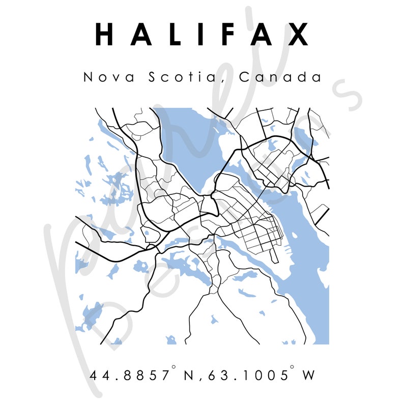 Halifax NS Map | Halifax Nova Scotia Digital Map | Minimalistic Digital ...