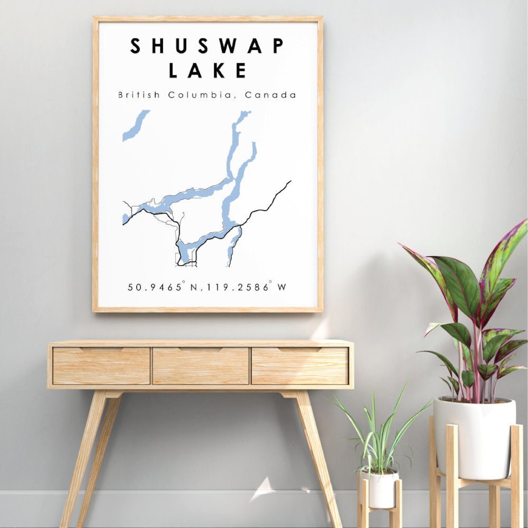 Shuswap Lake BC Map | Shuswap Lake Digital Map | Minimalistic Digital ...