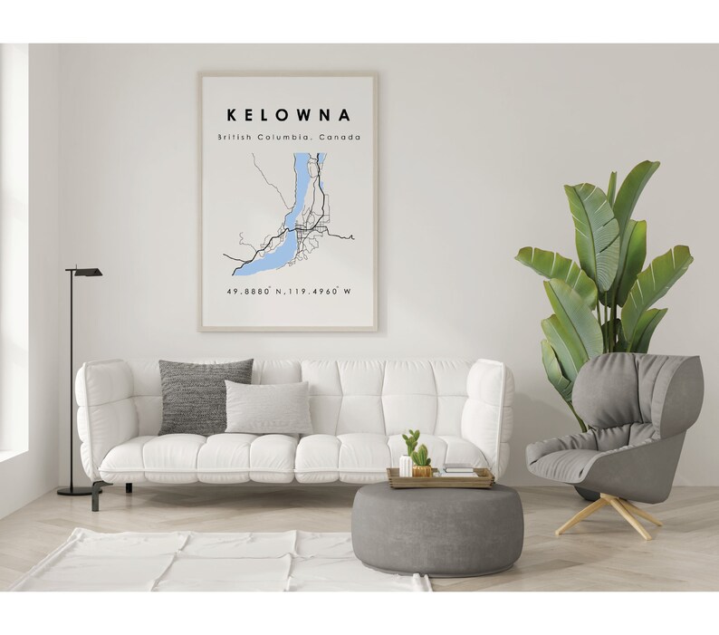 Kelowna BC Map | Kelowna British Columbia Digital Map | Minimalistic ...
