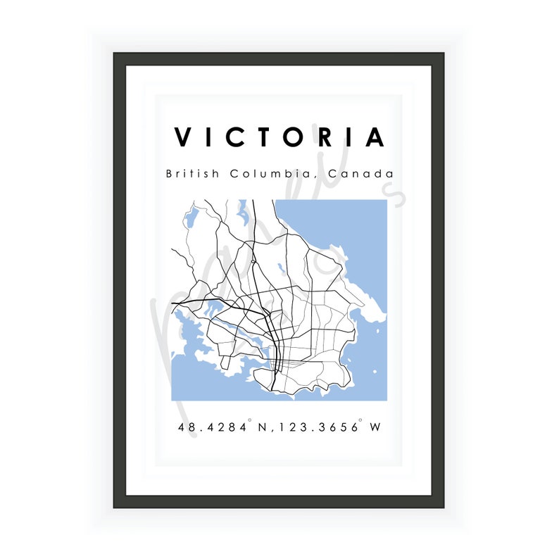 Victoria BC Map Victoria British Columbia Digital Map Minimalistic ...