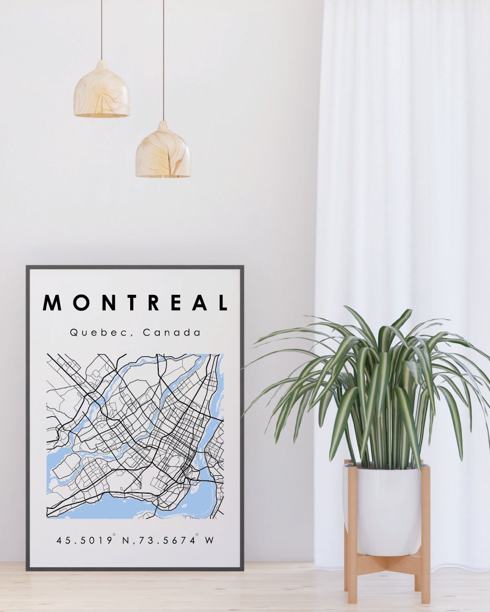 Montreal QC Map Montreal Quebec Digital Map Minimalistic Digital Map ...