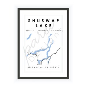 Shuswap Lake BC Map | Shuswap Lake Digital Map | Minimalistic Digital ...