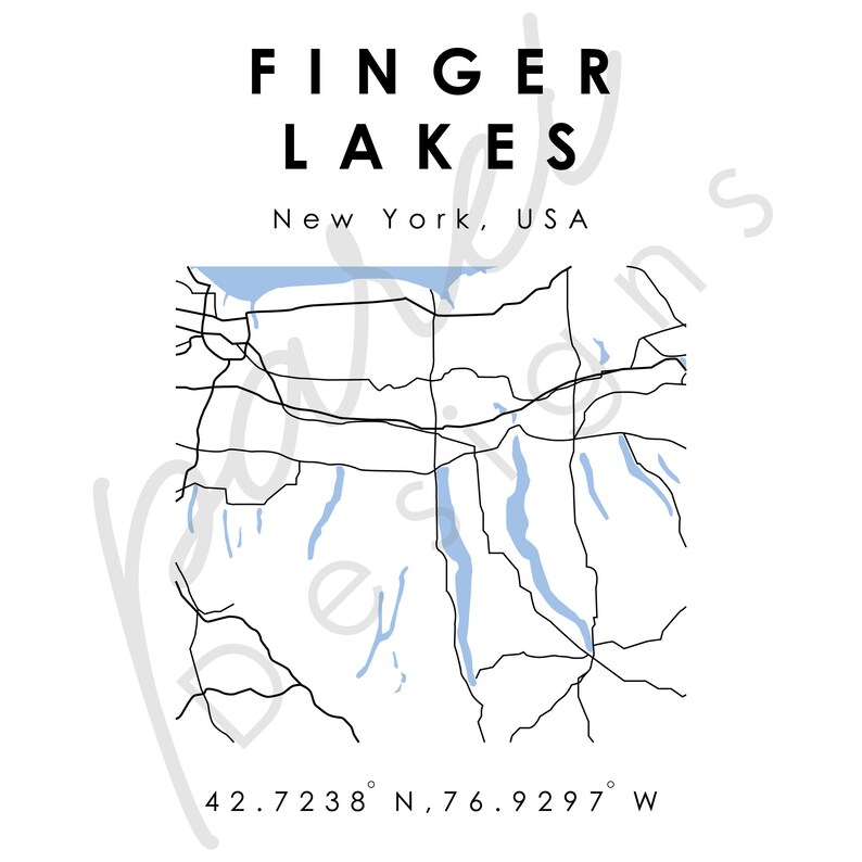 Finger Lakes NY USA Map | Finger Lakes New York Digital Map ...