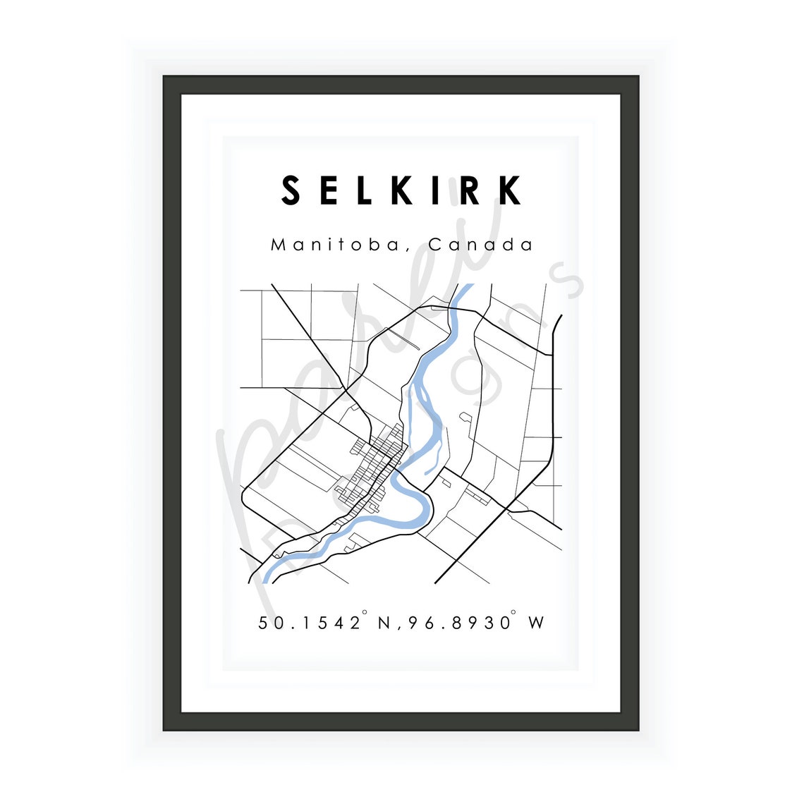 Selkirk MB Map Selkirk Manitoba Digital Map Minimalistic Digital Map ...