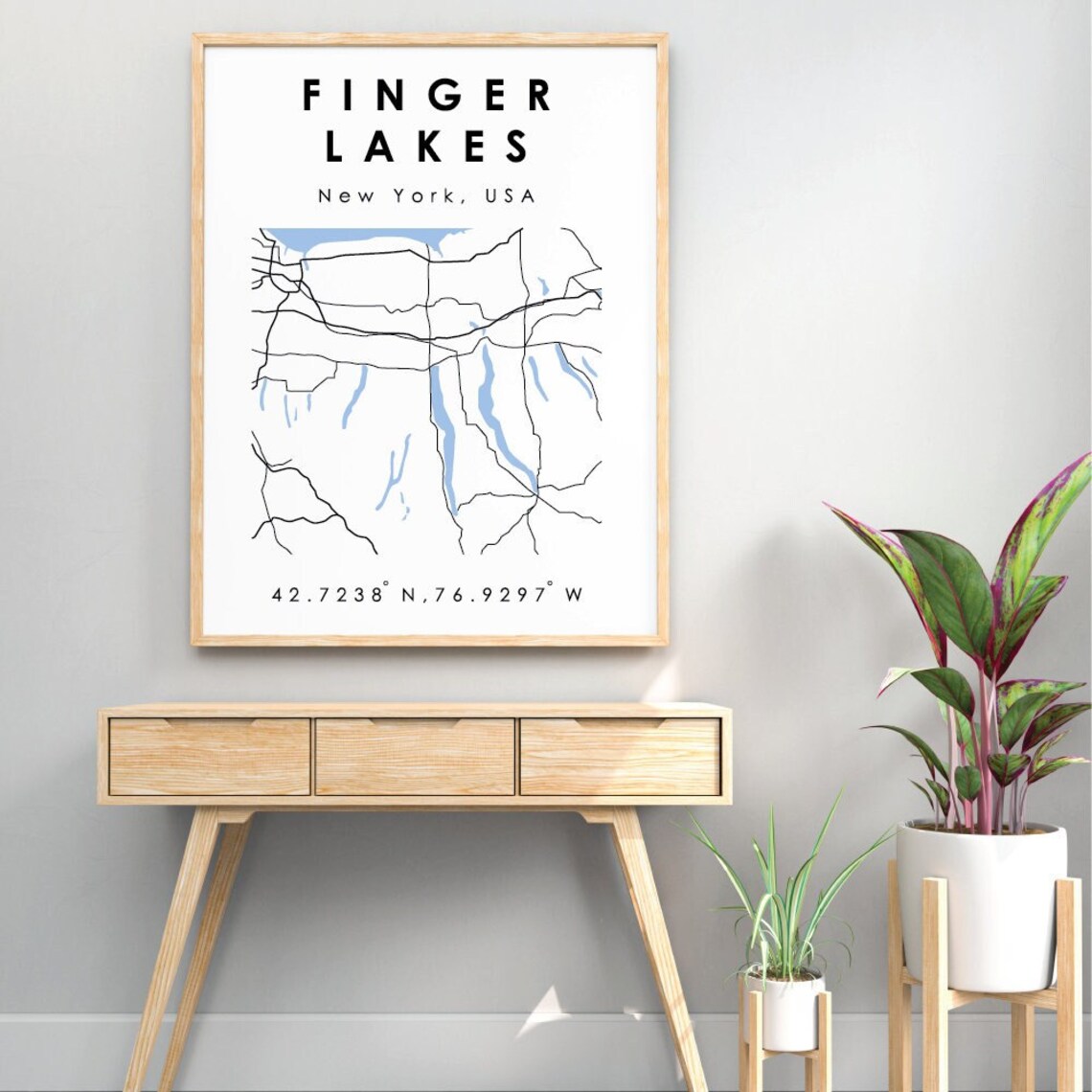 Finger Lakes NY USA Map Finger Lakes New York Digital Map Minimalistic ...