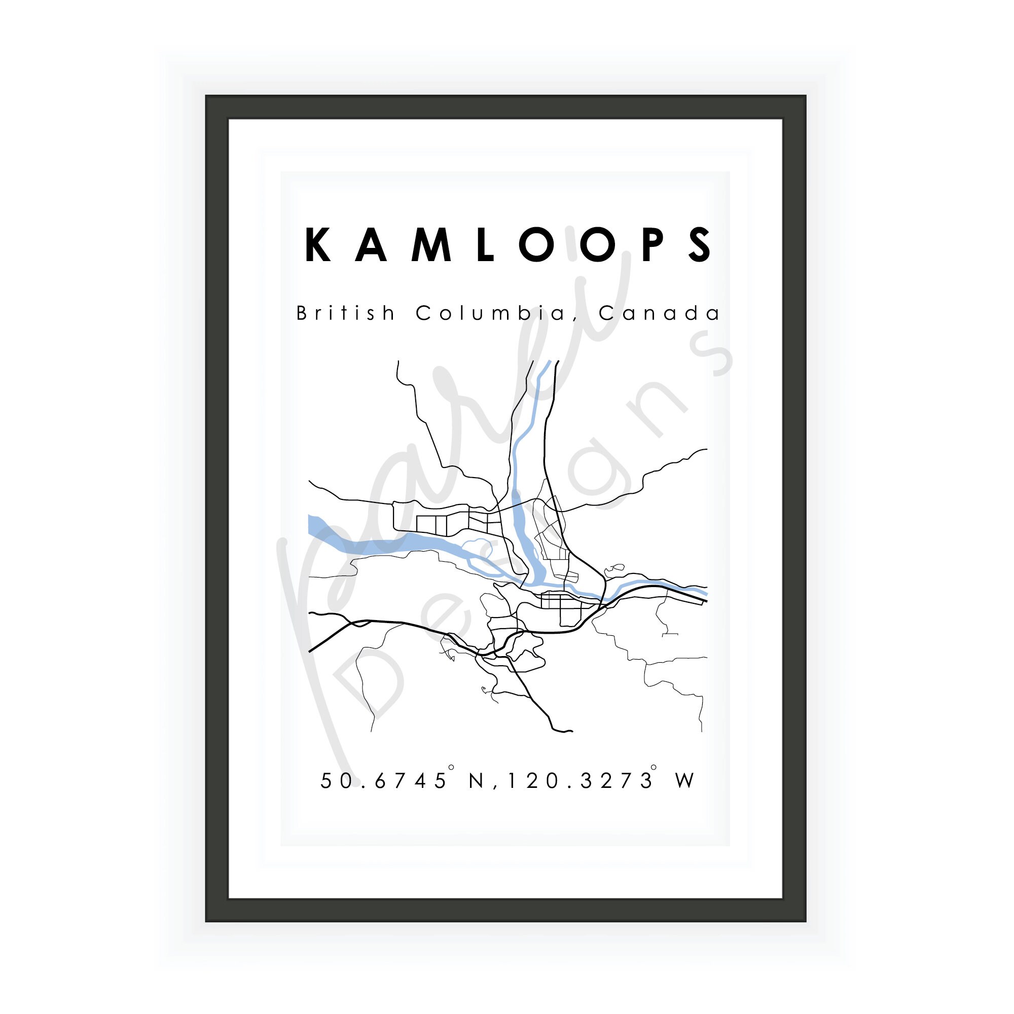 Kamloops BC Map | Kamloops British Columbia Digital Map | Minimalistic ...