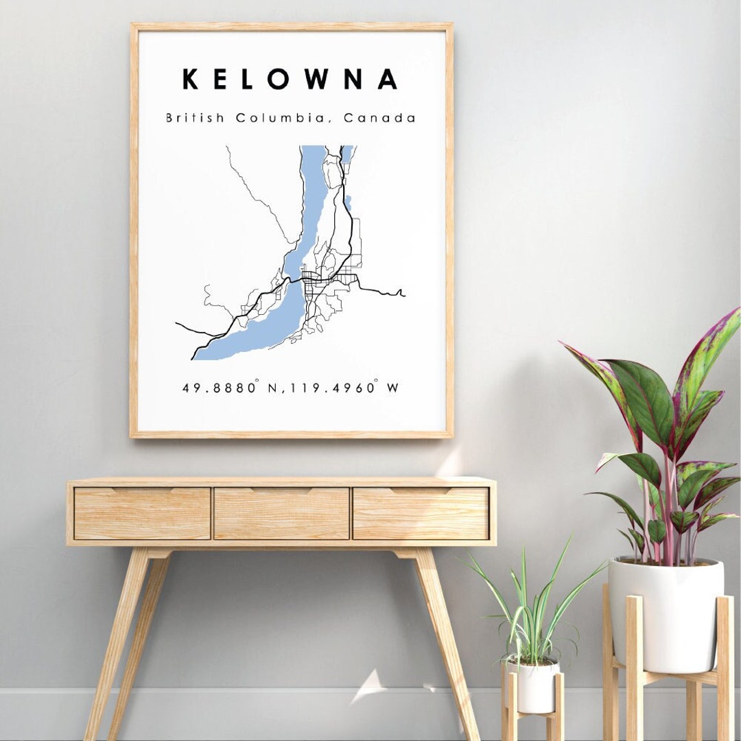 Kelowna BC Map | Kelowna British Columbia Digital Map | Minimalistic ...