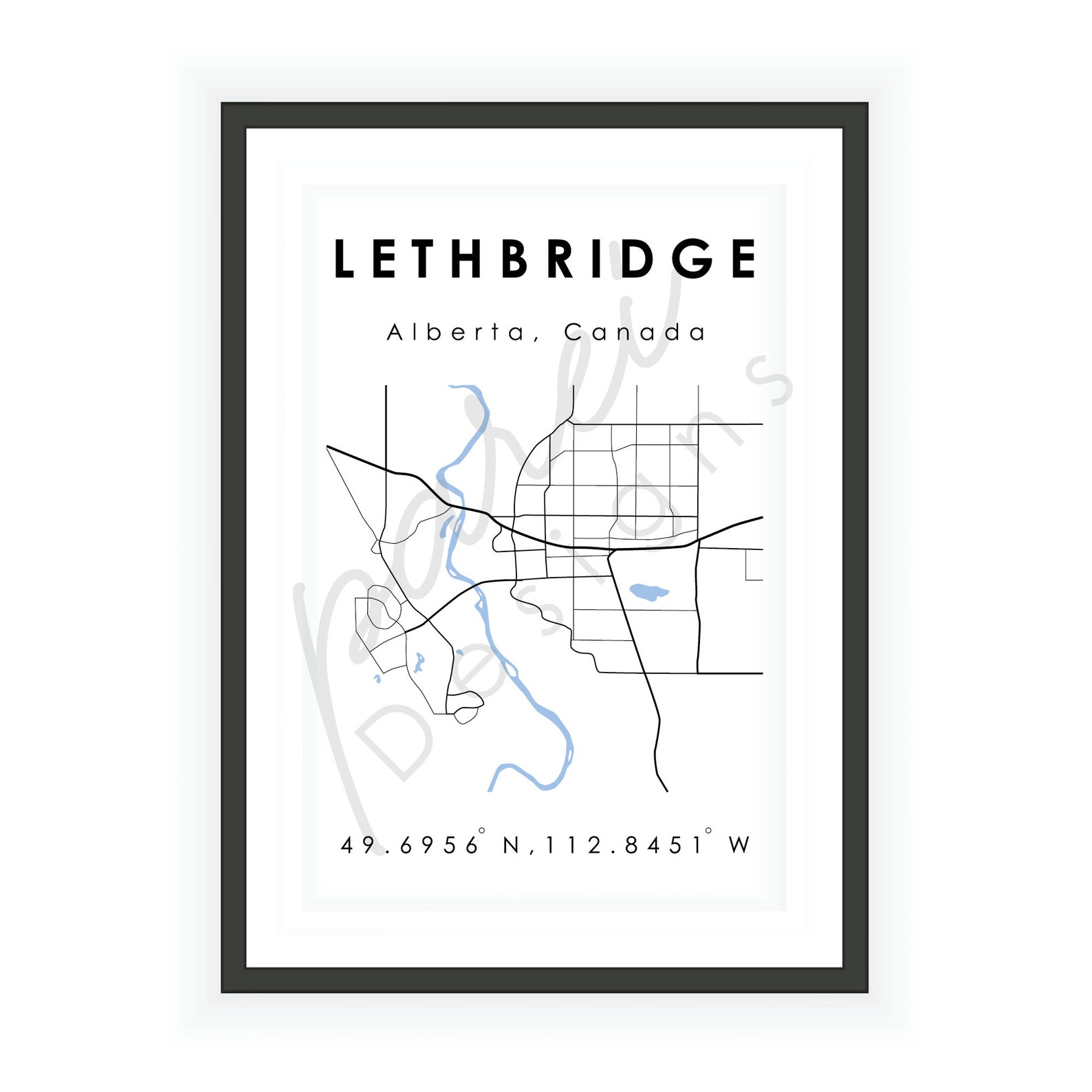 Lethbridge AB Map | Lethbridge Alberta Digital Map | Minimalistic ...
