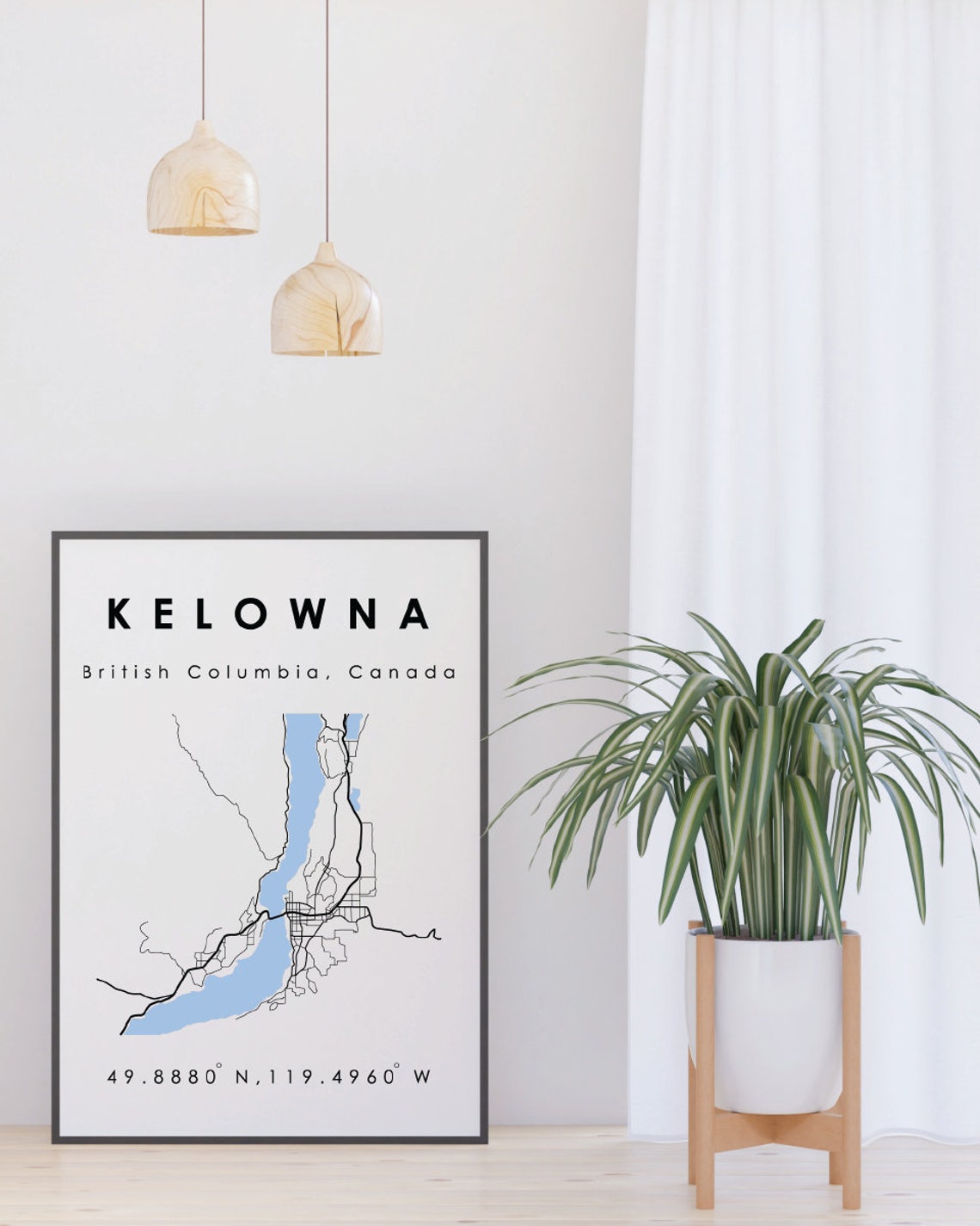 Kelowna BC Map | Kelowna British Columbia Digital Map | Minimalistic ...