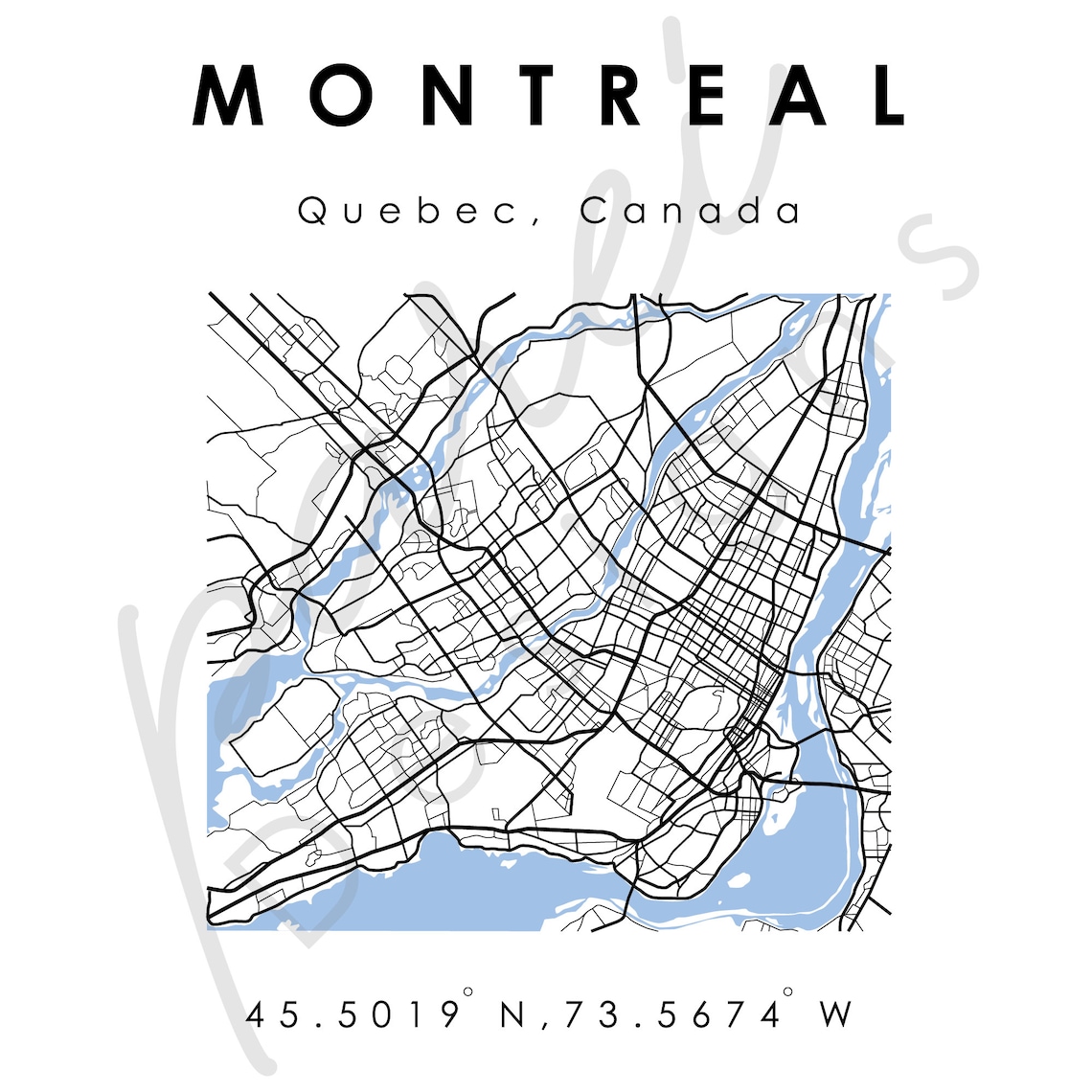 Montreal QC Map Montreal Quebec Digital Map Minimalistic Digital Map ...