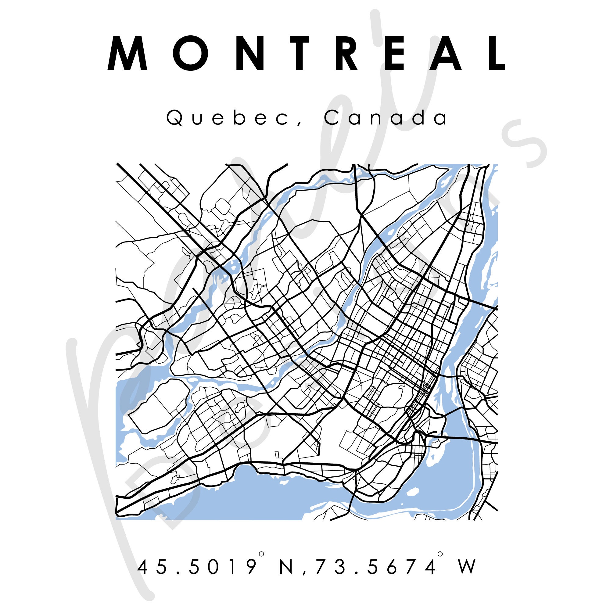 Montreal QC Map Montreal Quebec Digital Map Minimalistic Digital Map ...