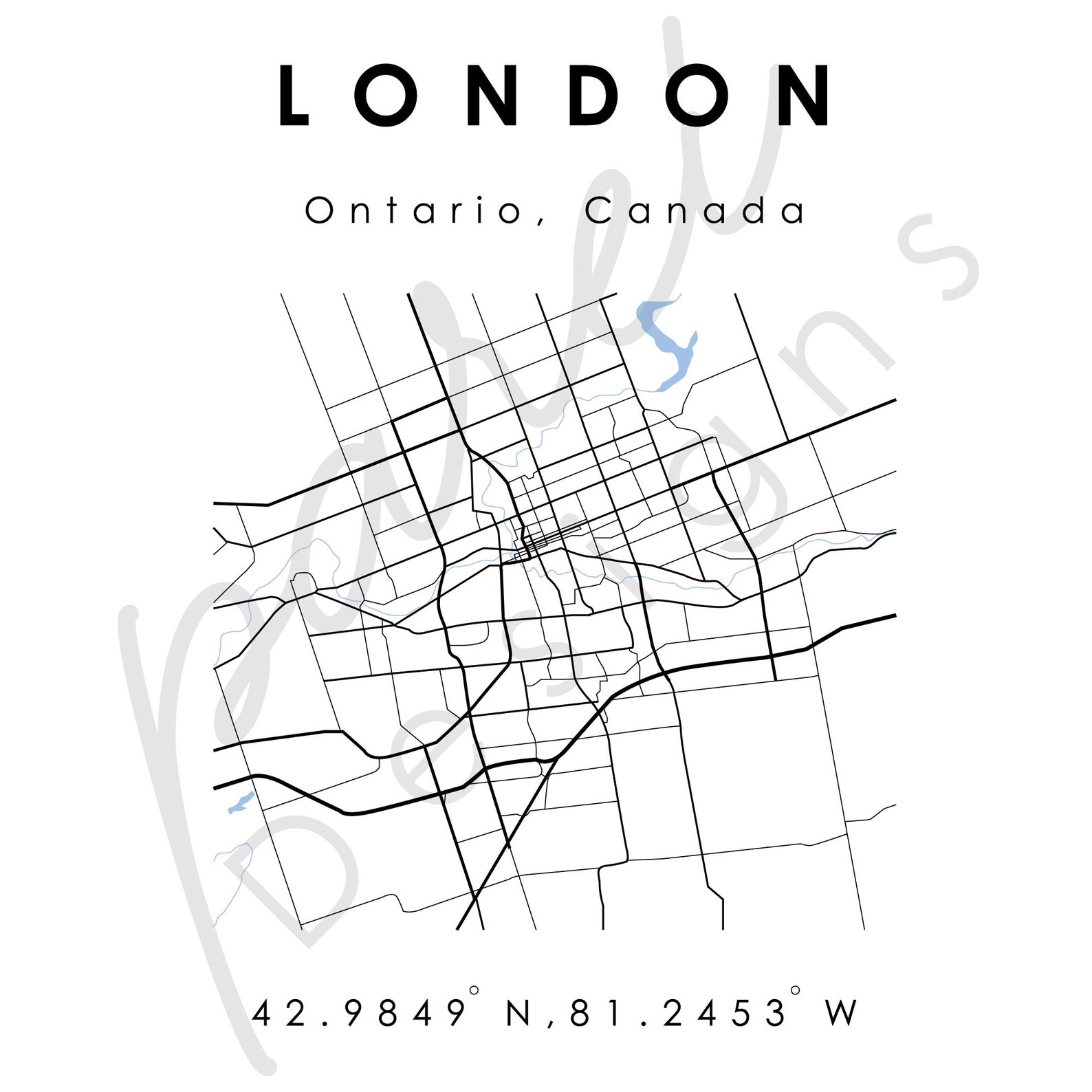 London ON Map | London Ontario Digital Map | Minimalistic Digital Map ...