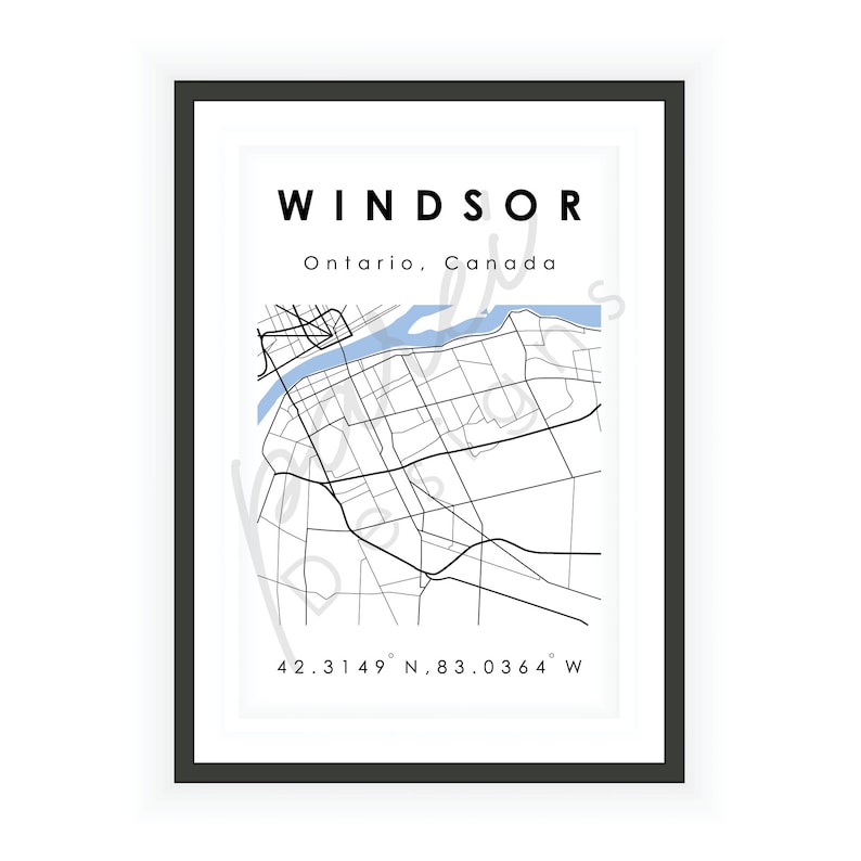 Windsor ON Map | Windsor Ontario Digital Map | Minimalistic Digital Map ...